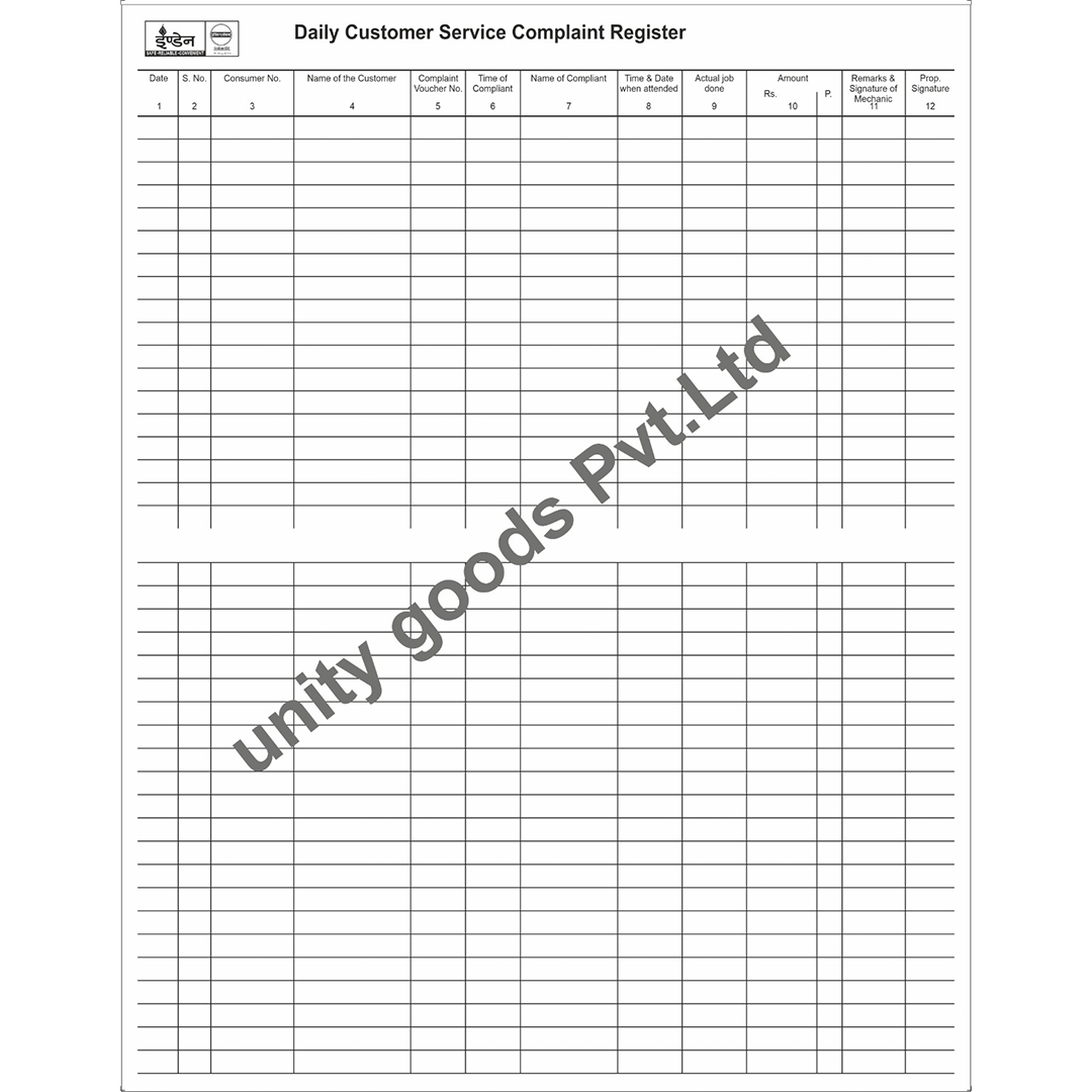 Daily Pressure Regulator Stock Register (200 pages) - unity goods Pvt. Ltd.
